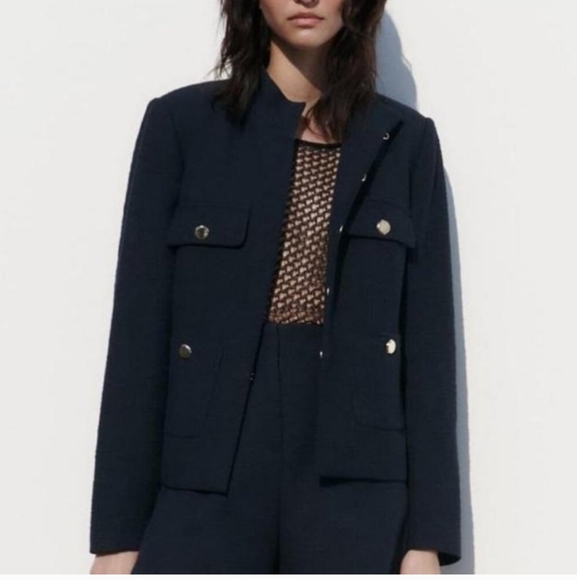 Zara | Jackets & Coats | Zara Womens Deep Blue Blazer Jacket | Poshmark